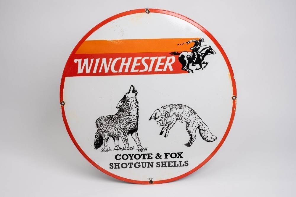 Vintage Winchester Coyote & Fox Shotgun Shells Advertising Sign