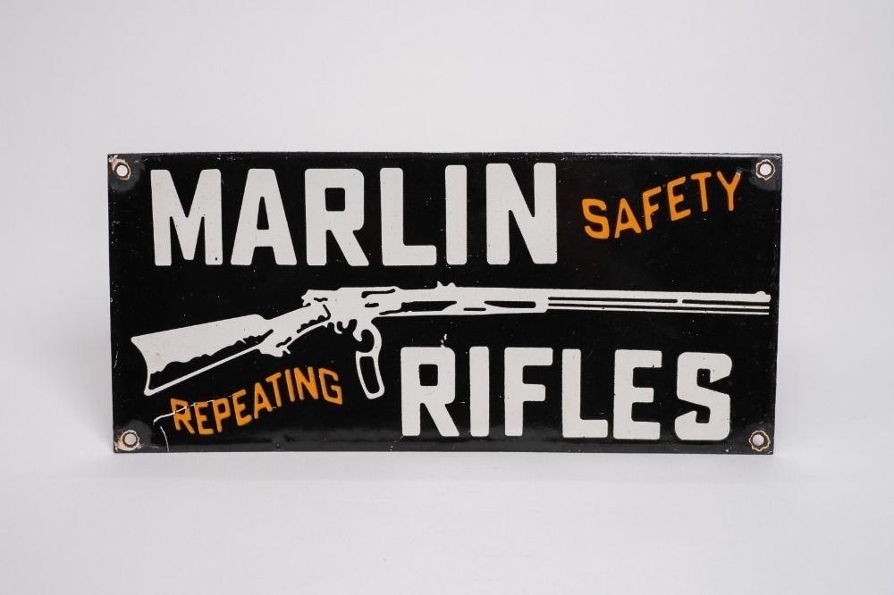 Marlin Safety Repeating Rifles Vintage Porcelain Advertising Sign
